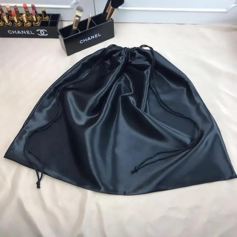 Jual Pouch serut drawstring bag kantong serut satin hitam ukuran besar bisa untuk dust bag atau ...