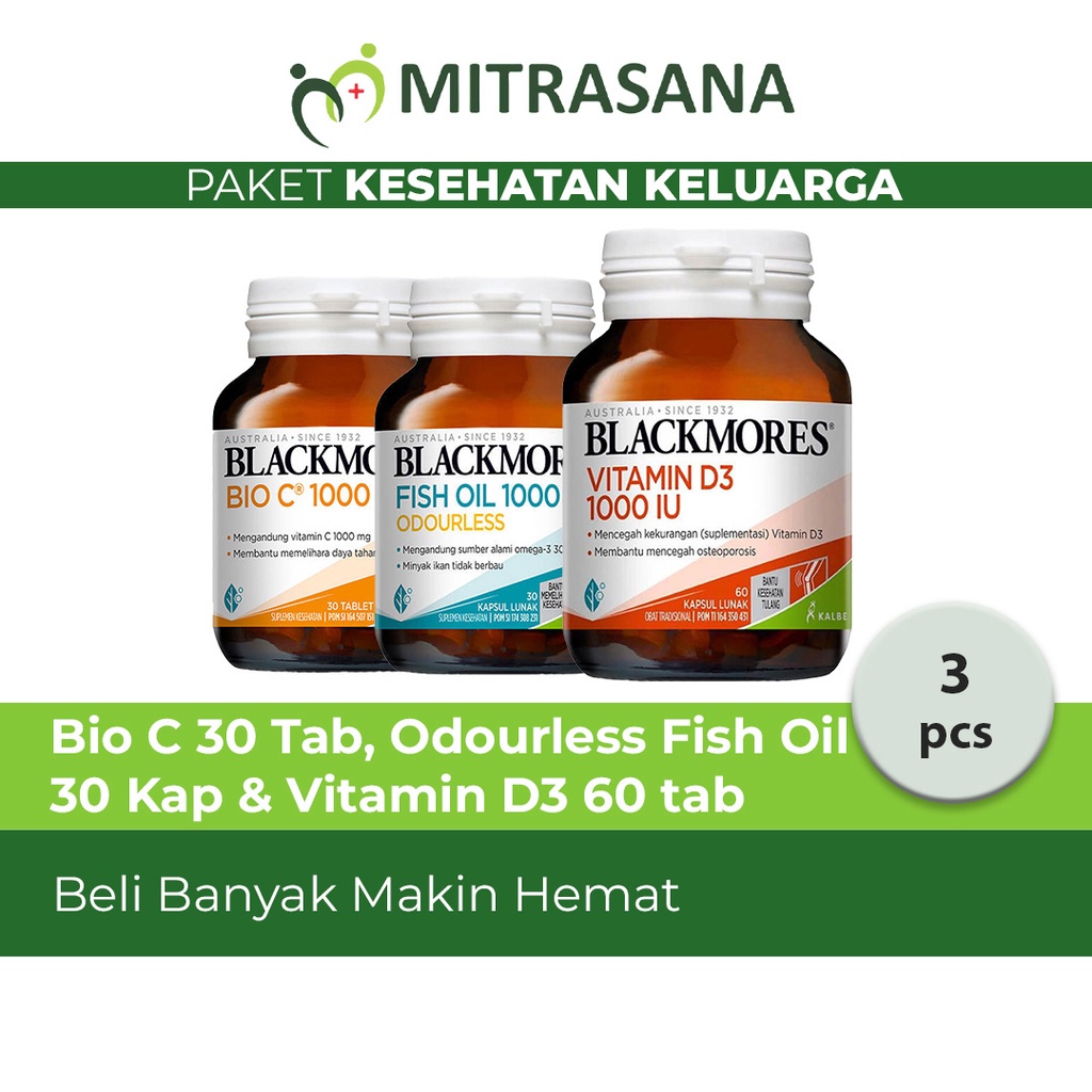 Jual Paket Keluarga Blackmores Bio C 30 Tablet Odourless Fish Oil 30 Kapsul Vitamin D3 60 tablet ...