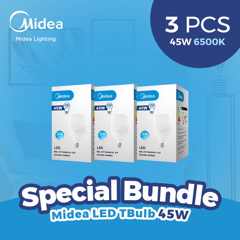 Jual Midea Bundle Lampu Led T Bulb 45 Watt 6500K Putih - isi 3 Pcs ...