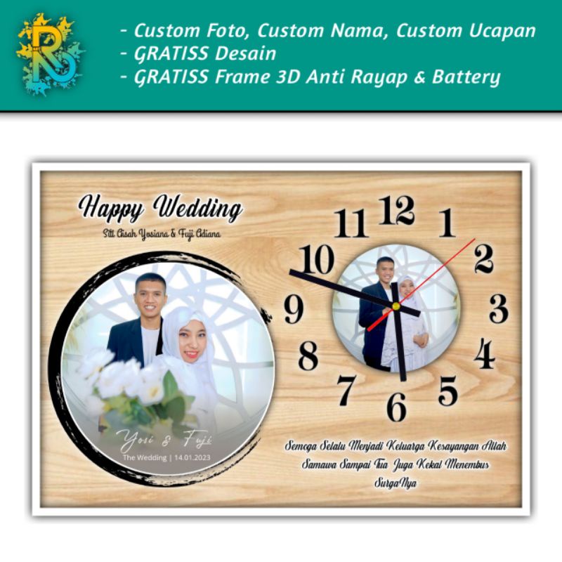 Jual Kado Pernikahan Jam Dinding Custom Foto + Ucapan Sudah Termasuk ...