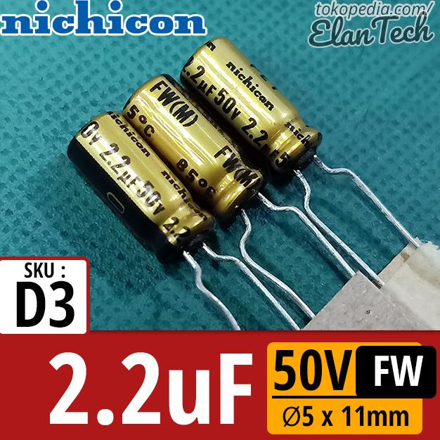 Jual Elco 2.2uF 50V Nichicon FW Gold 2.2 uF Kapasitor Capacitor Elan73c ...