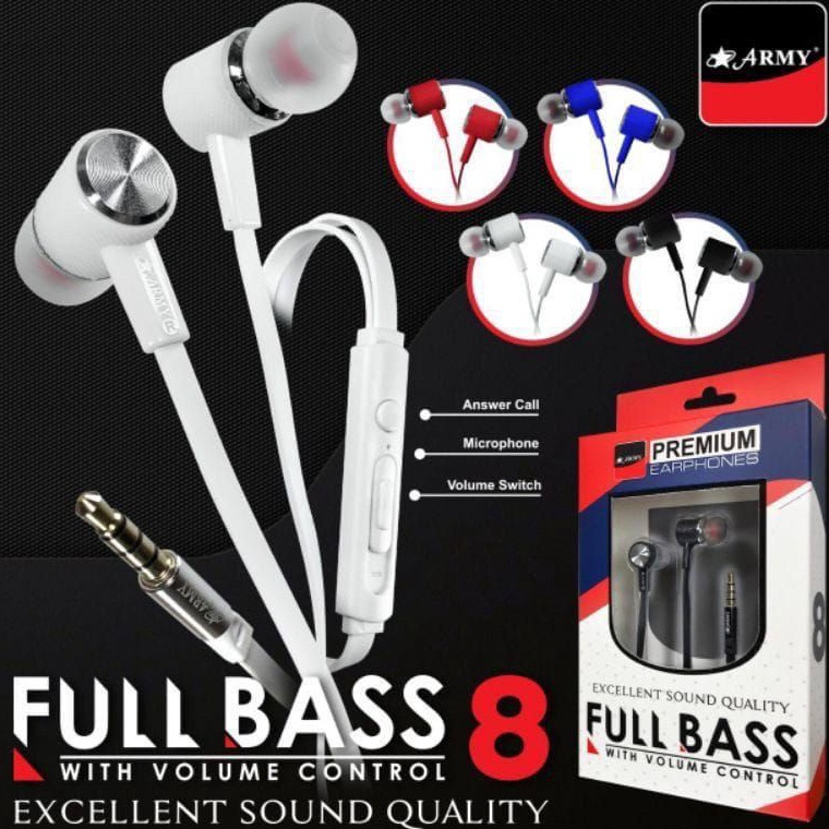 Jual (E♪ES- ) HEADSET EARPHONE ARMY FULL BASS - HANDSFREE HF EARPHONE ...