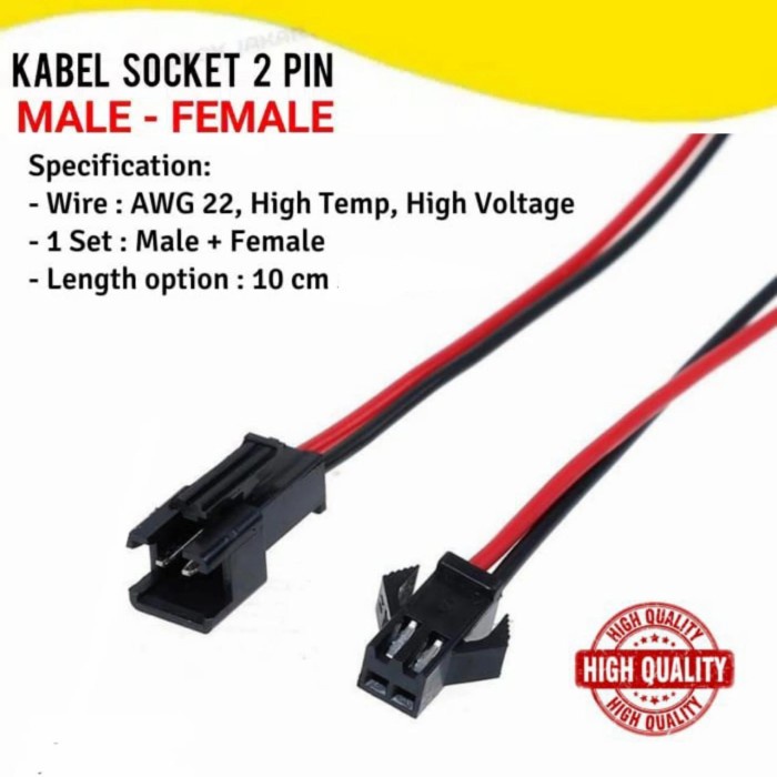 Jual Sepasang Kabel JST Soket 2 Pin Male Female Socket Sambungan Kabel ...