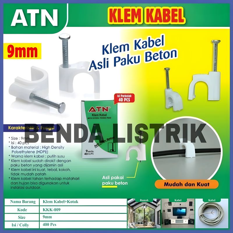Jual Klem Kabel No. 9mm Atn - Klem Kabel Paku Beton No. 9mm Atn ...