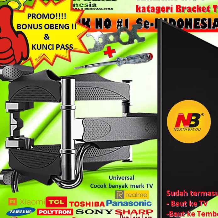 Jual Original FREE GIFT!! Bracket TV IMPORT 32" s/d 75" fleksible moving 6 arah universal LED ...