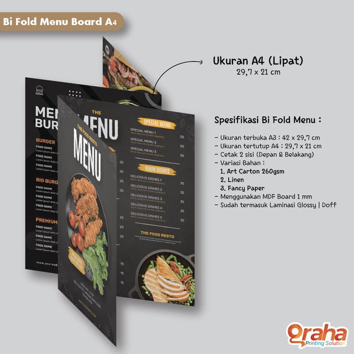 Jual Cetak Daftar Menu Board / Papan Menu / Menu Resto A4 (Bi Fold ...