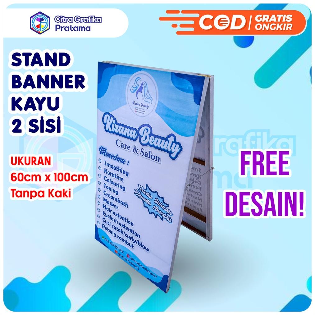 Jual Populer Standing/Stand Banner Kayu Segitiga 2 Sisi Ukuran 60Cm X ...