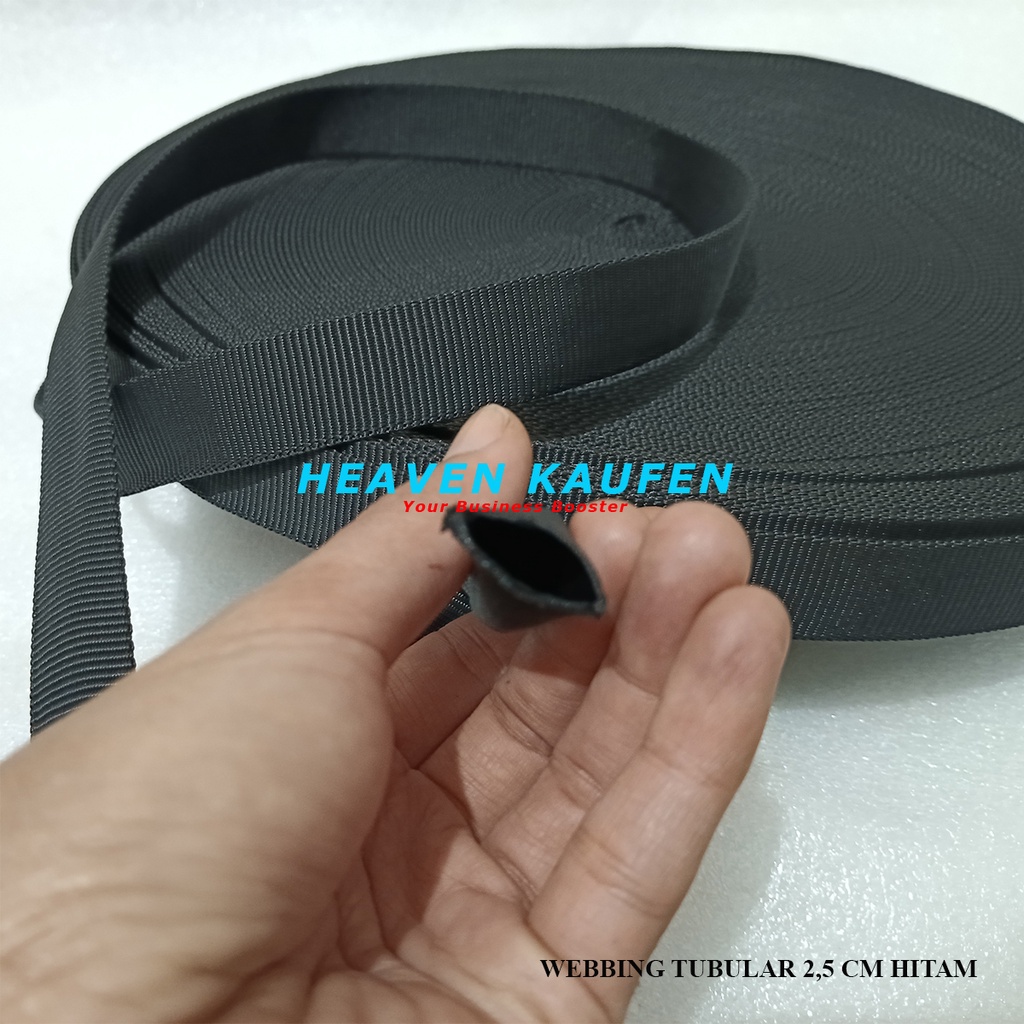 Jual Tali Webbing Tubular Dobel Bolong Lebar 2,5 cm Hitam Meteran ...