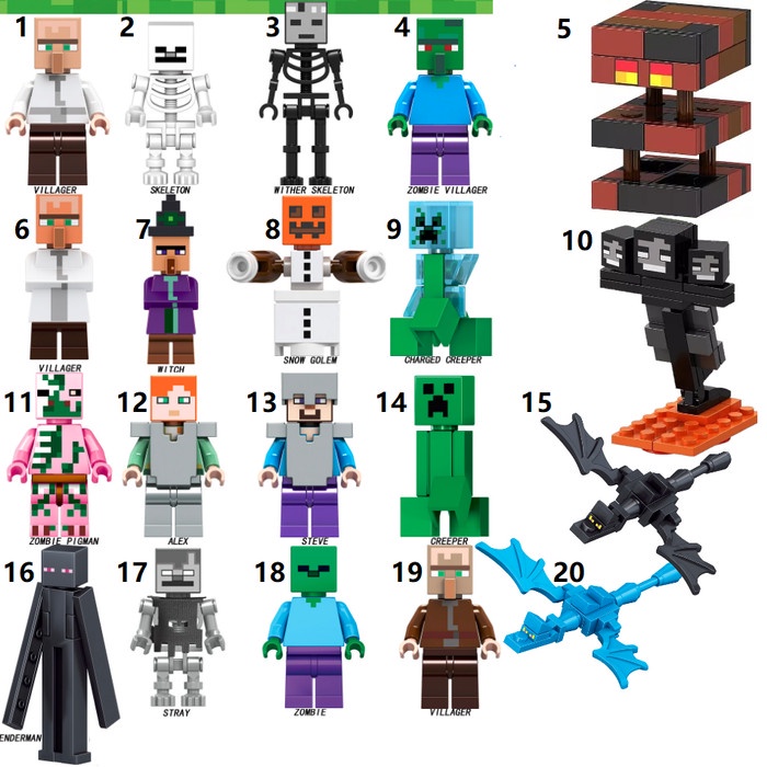 Jual Minecraft Alex Steve Enderman Creeper Stray Zombie Wither