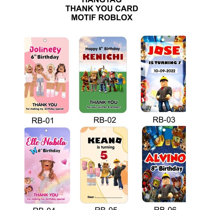 Jual Hangtag Kartu Ucapan Terima Kasih Ulang Tahun Anak Motif Roblox ...