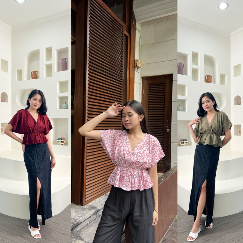 Jual FLORAL BLOUSE bahan Rayon PREMIUM - Atasan Korean Style V-Neck ...