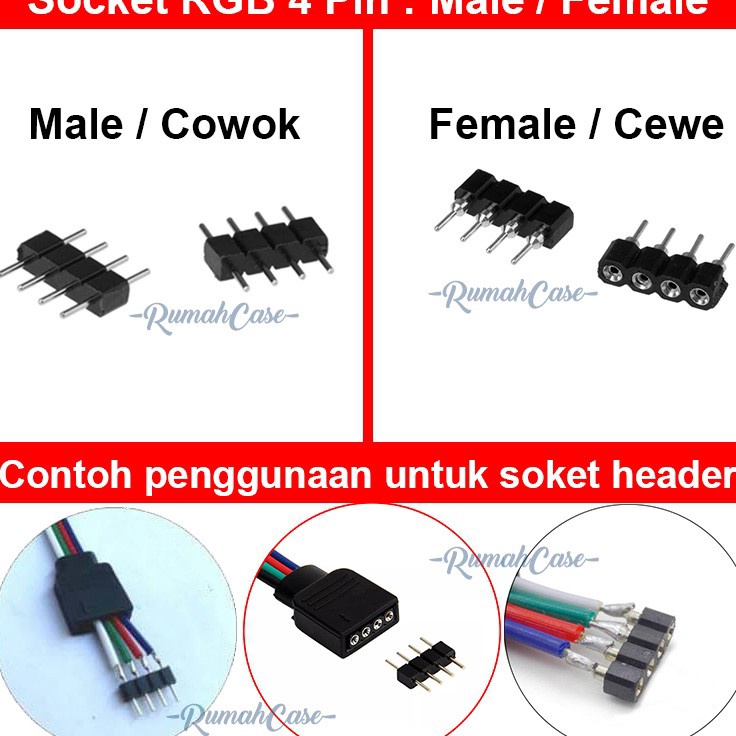 Jual ☇JRf Soket 4 Pin RGB Male / Female led strip konektor header ...