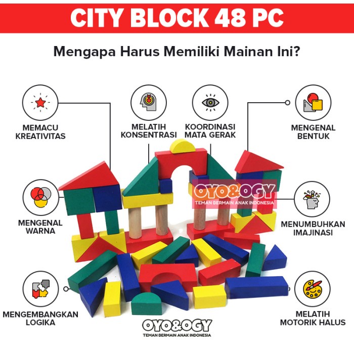 Jual AR-12 Mainan Edukasi Anak City Block Kayu Balok Warna Susun Blok ...