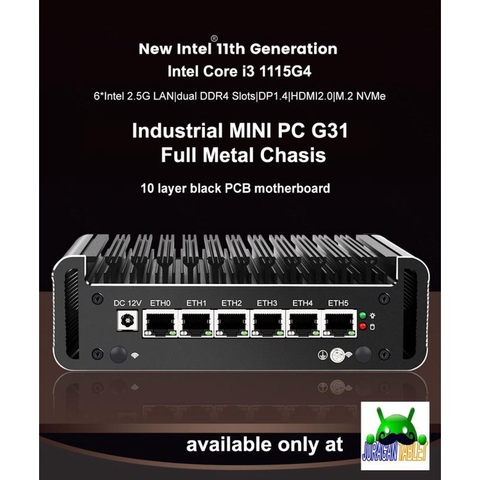 Jual Industrial Mini Pc G31 Intel Core I3 1115G4 6Port Lan I226 2.5G ...