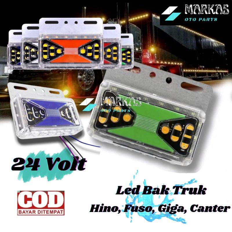 Jual Lampu Led Samping Bak Truk Variasi 24volt Model Kotak 30Led 2warna ...