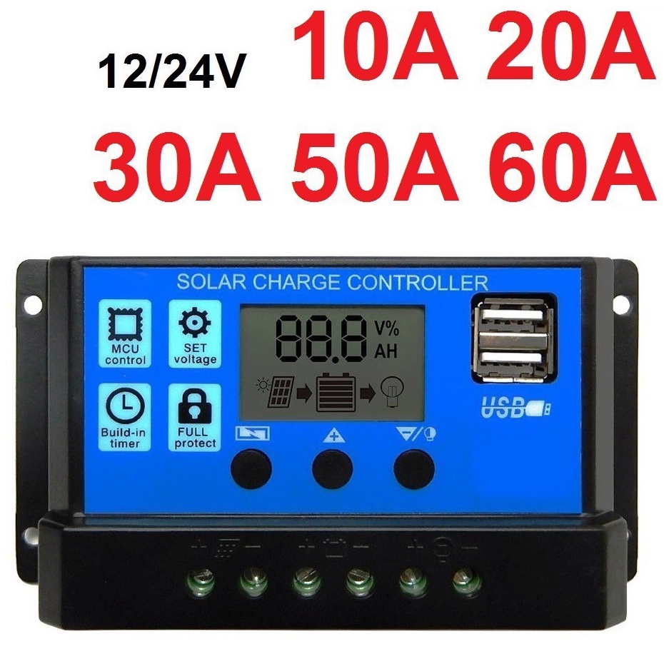 Jual ★★ RP Solar Charge Controller LCD LED Display Solar PWM 12V/24V 10A 20A 30A 50A 60A USB ...