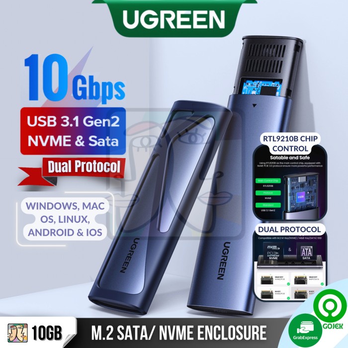 Jual UGREEN SSD Case M.2 M-Key NVMe SATA Dual Protocol Enclosure 10GB | Shopee Indonesia