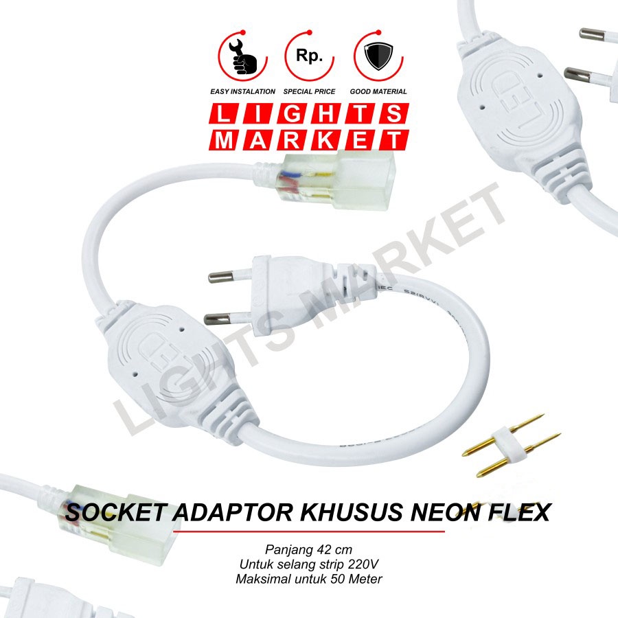 Jual Kabel Colokan Soket Socket LED Strip Lampu Neon Flex Plus Jarum ...