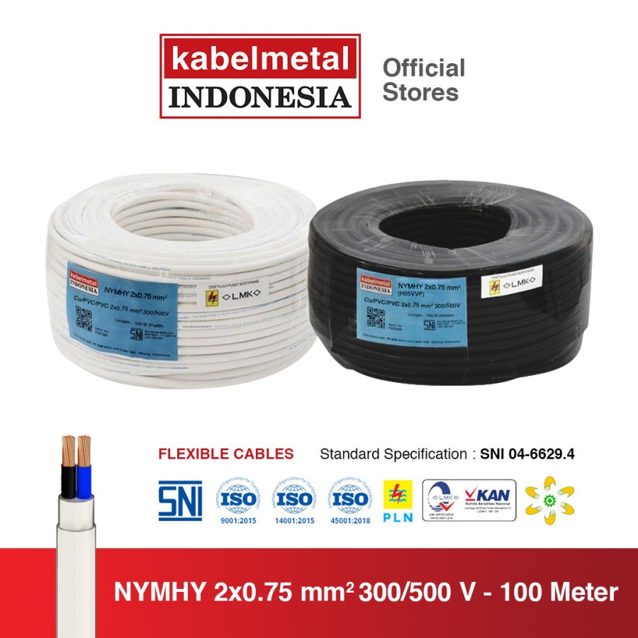 Jual Kabel NYMHY 2x0.75 mm 100 Meter Roll kabelmetal INDONESIA - Serabut Tembaga Fleksibel PVC ...