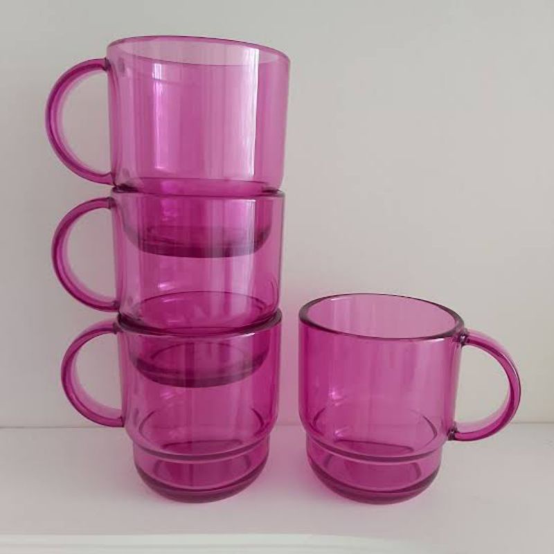Jual clear mug gelas kopi Tupperware warna ungu muda (4pcs) | Shopee ...