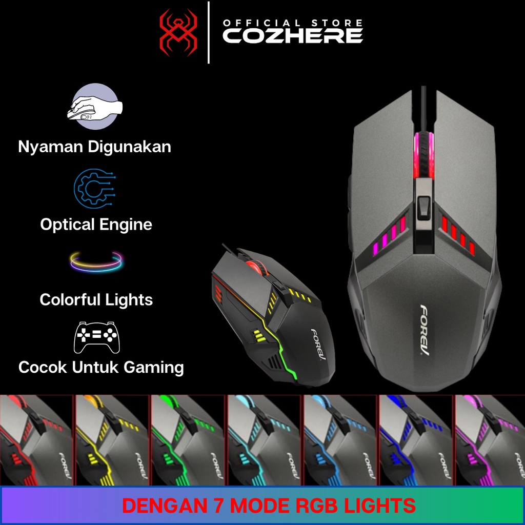 Jual Mouse Gaming Wired Optical Mouse LED FOREV FV-Q3 7 Color Lights ...