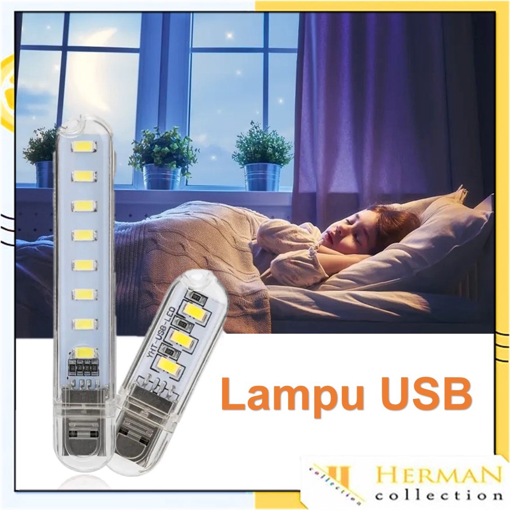 Jual HC Lampu LED USB Mini 3 Mata Transparan Lampu USB 8 Led Model Cool ...