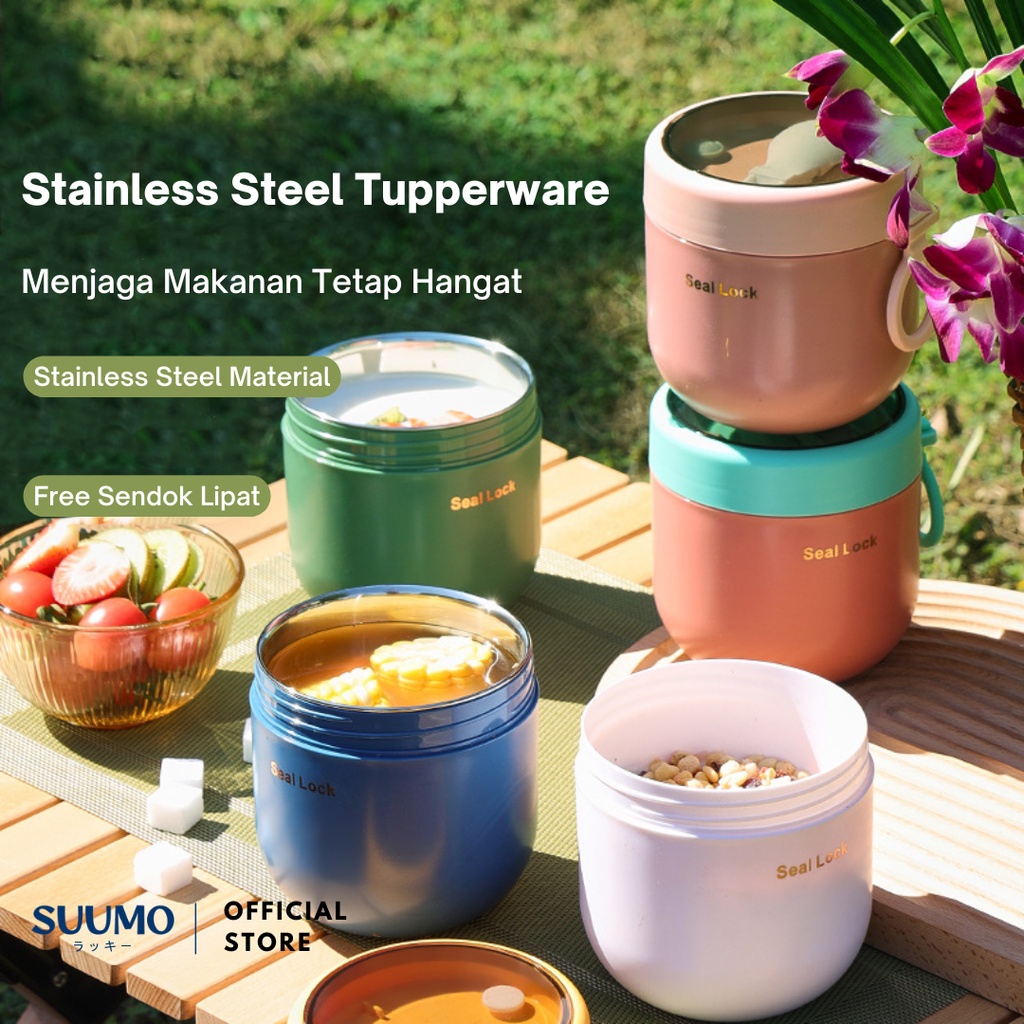 Jual Suumo Cangkir Sup Bekal dan Sendok Portabel Stainless Steel 304 | Shopee Indonesia