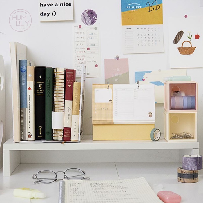 Jual Korean Aesthetic White Study Table Wood Rack Desk Organizer ...