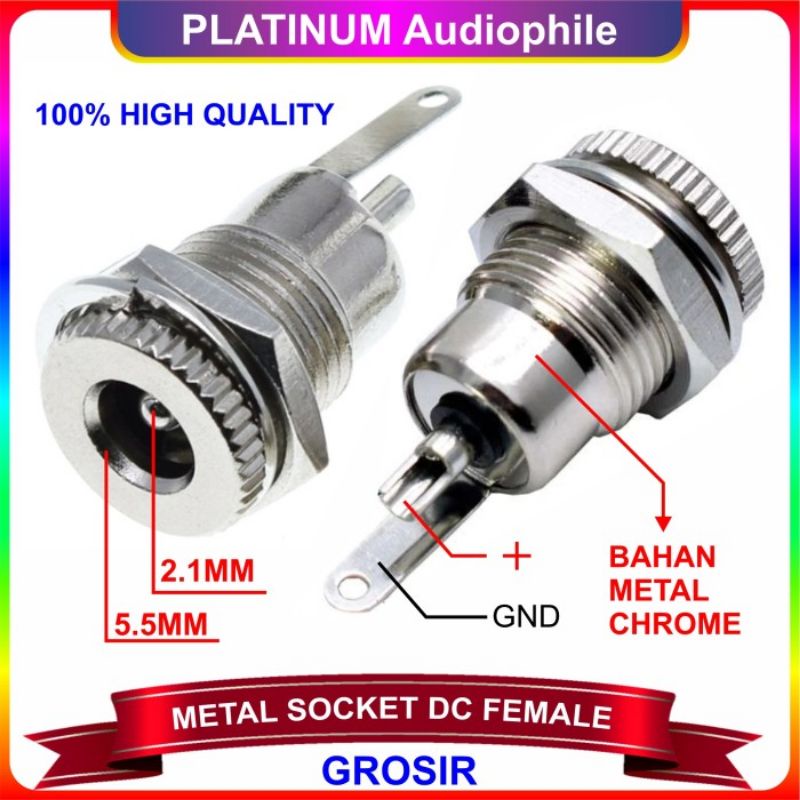 Jual SOCKET DC METAL CHROME FEMALE METAL SOKET DC JACK ADAPTOR 2.1MM X 5.5MM SDC-009 | Shopee ...