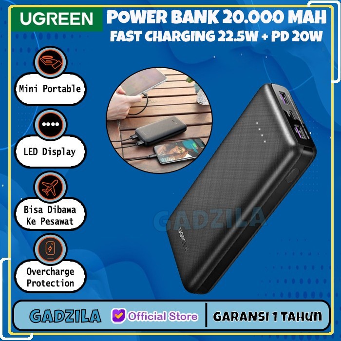 Jual POWERBANK UGREEN 20000 MAH 22.5W PD 20W 18W + KABEL C TO USB TYPE C | Shopee Indonesia