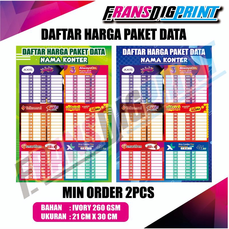 Jual poster daftar harga paket data // daftar harga voucher // poster ...