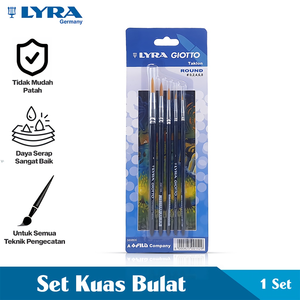 Jual Lyra Sikat / Kuas Bulat 1 Set Taklon Round Brush Peralatan Gambar ...