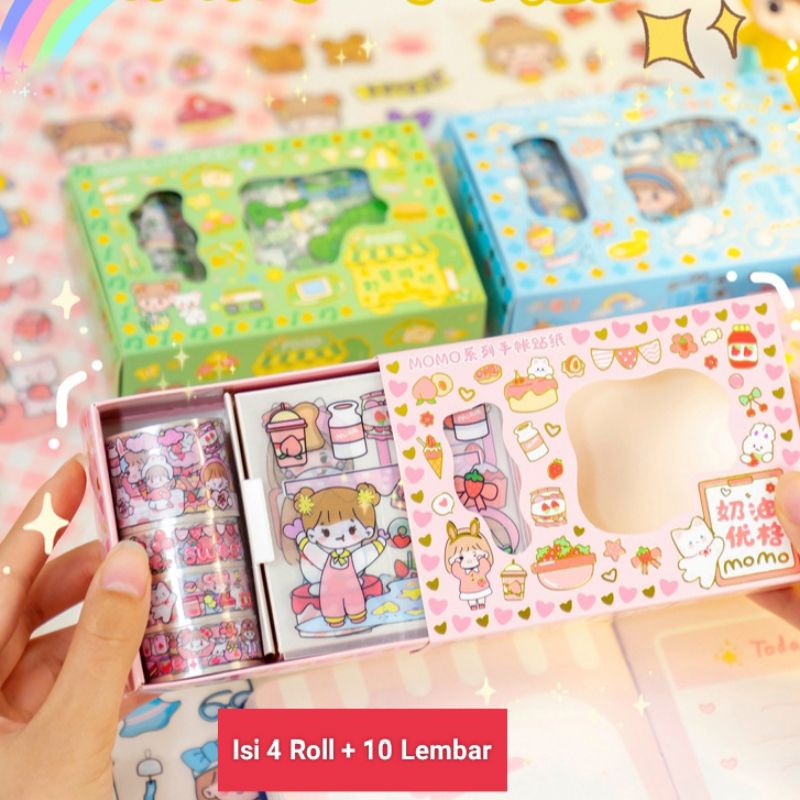 Jual 4 Roll + 10 Lembar original kombiNasi Stiker Momo Set Box Motif ...
