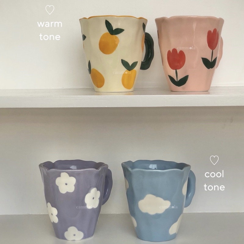 Jual gelas mug motif lukis bunga estetik korea aesthetic - yuui mug ...