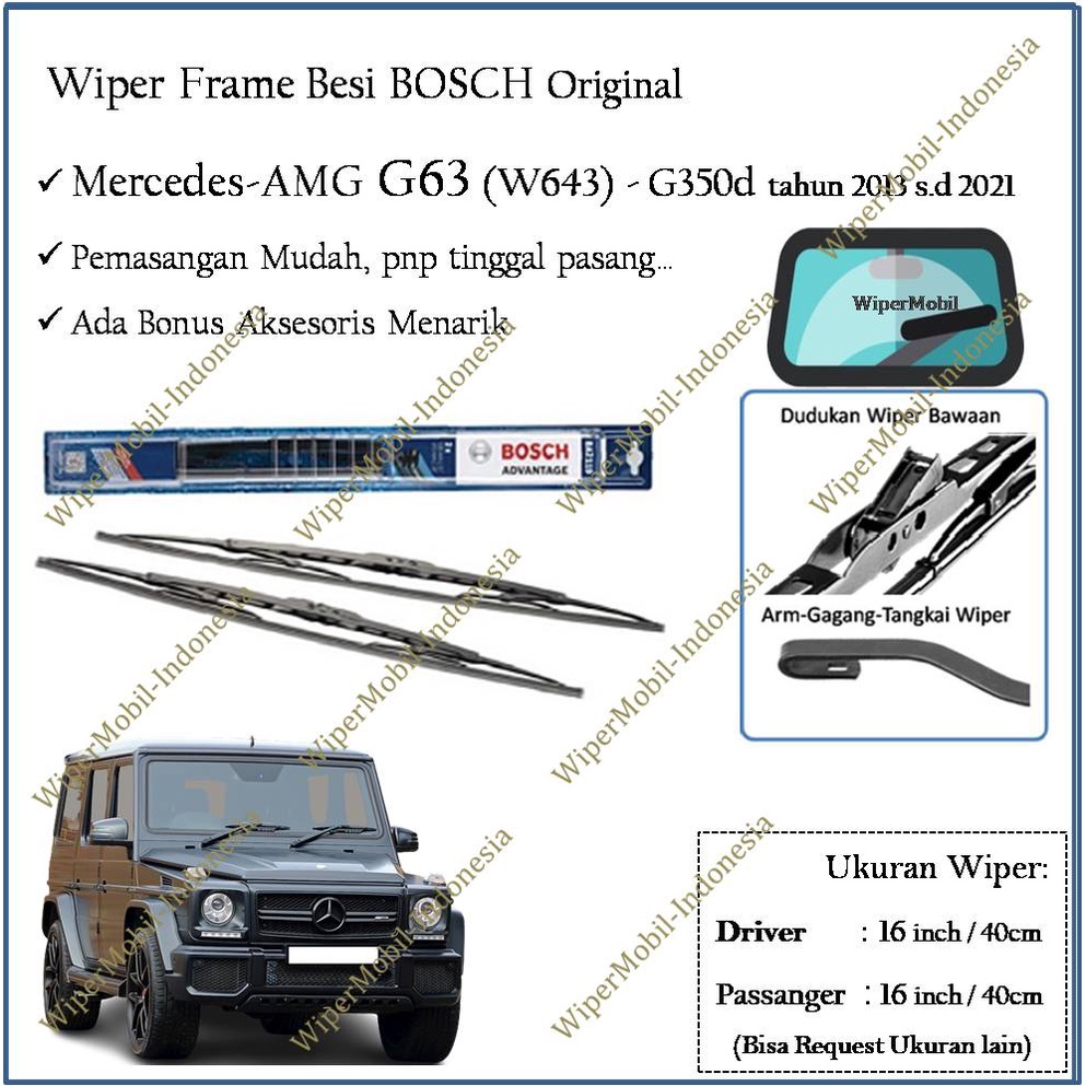 Jual Wiper Frame Besi Bosch Mercedes AMG G63 W643 G350d 2013 2014 2015 2016 2017 2018 2019 2020 ...
