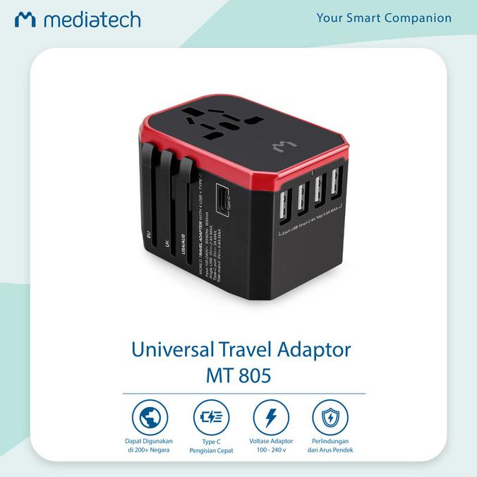 Jual Mediatech Universal Travel Adaptor 4 in 1 MT-805 + Usb Type-C ...