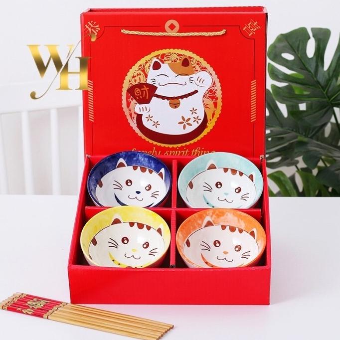 Jual Mangkok Set Lucky Cat Sumpit Bowl Set Alat Makan Jepang Souvenir ...