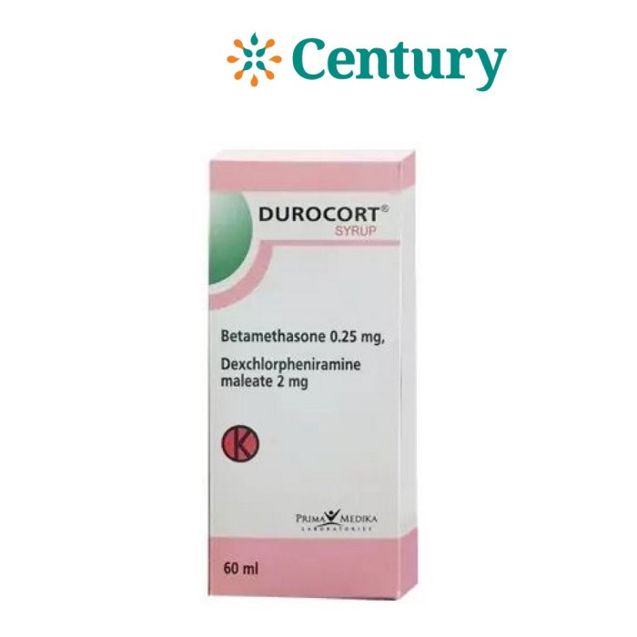 Jual DUROCORT SYR 0.25/2MG/5ML 60ML / BETAMETHASON / DEKSKLORFENIRAMIN ...