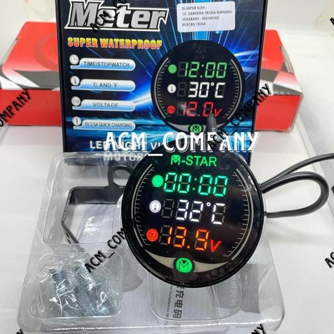 Jual Volt Meter Digital Bulat Led 3In1 Jam + Suhu + Volt Meter Led Non Cod | Shopee Indonesia