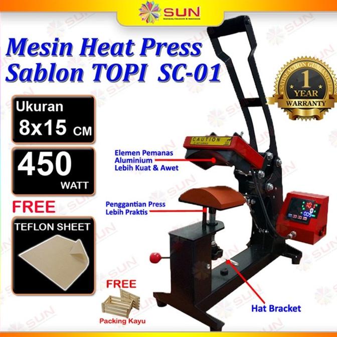 Jual Mesin Press Sablon Mini & Topi - Heat Press Cap & Logo Label 15x15 ...
