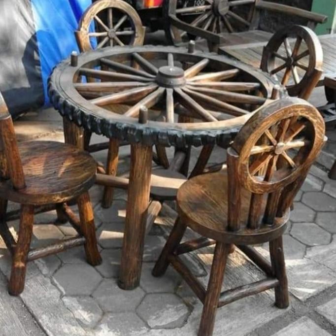 Jual meja kursi makan unik antik ban roda dokar delman pedati kereta ...