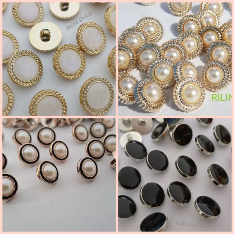 Jual 12 pcs kancing mutiara datar list garis ukuran 11 mm/13mm/15mm ...