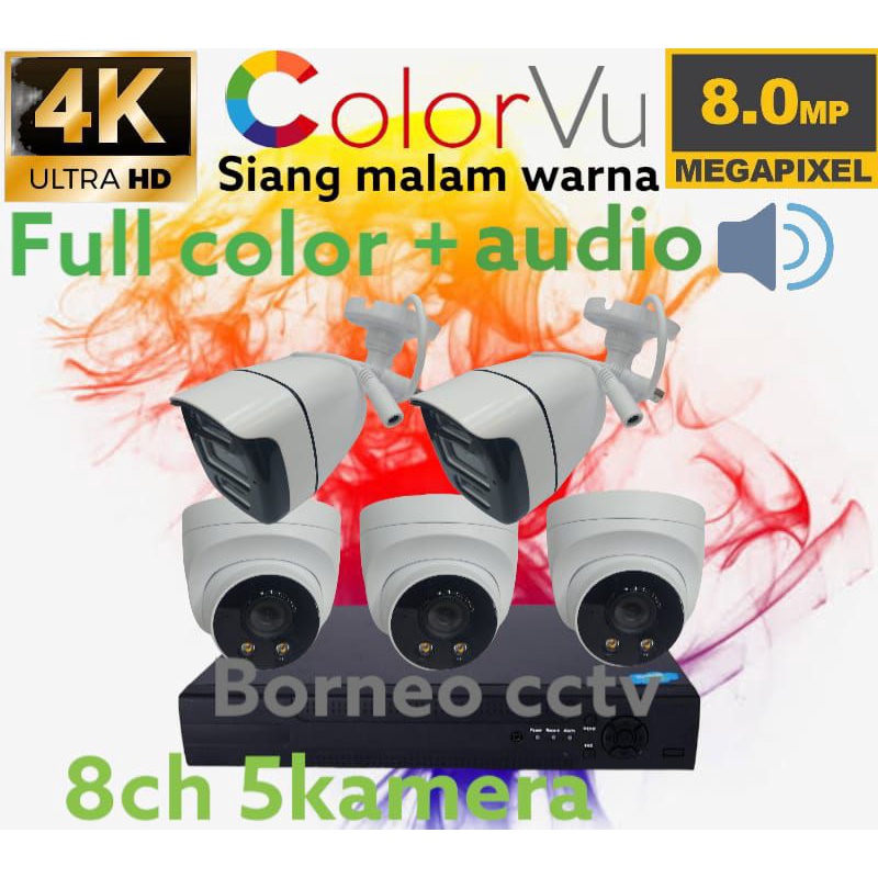 Jual PAKET CCTV COLORVU AUDIO 8 CHANNEL 5 KAMERA 8MP 4K ULTRA HD FULL ...