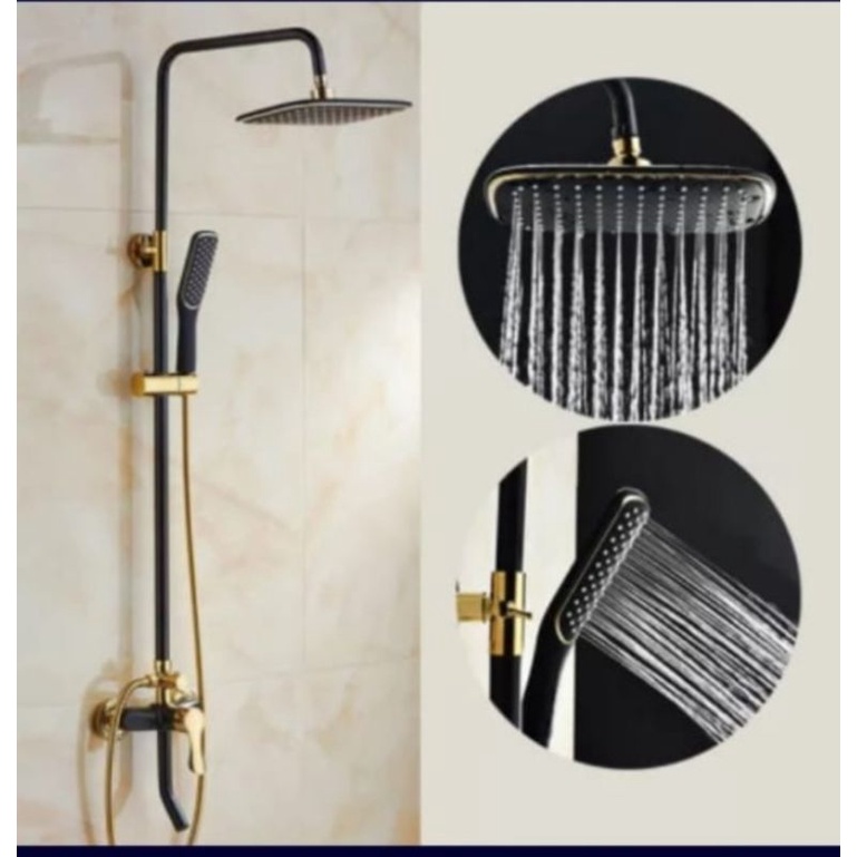 Jual SHOWER SET BLACK GOLD PANAS DINGIN/SHOWER TIANG GOLD LENGKAP KRAN ...