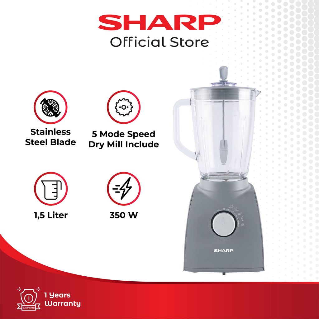 Jual Sharp Blender Glass Jar with Dry Mill EM-151G-GY (GREY - 1,5L ...