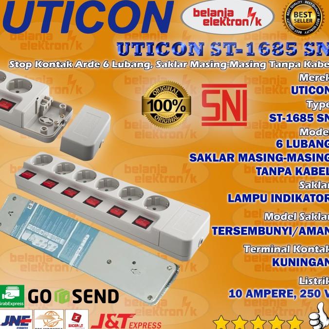 Jual STOP KONTAK 6 LUBANG SAKLAR TERSENDIRI TANPA KABEL UTICON ST-1685 ...