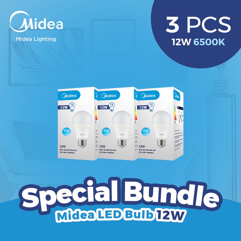 Jual [Bundle] Midea Lighting - Lampu LED Bulb 12W 6500K - Cool Daylight ...