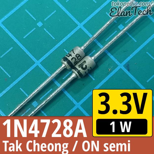 Jual 1N4728 Diode Zener 3.3V / 3V3 1W Tak Cheong / ON semi 1N4728A ...