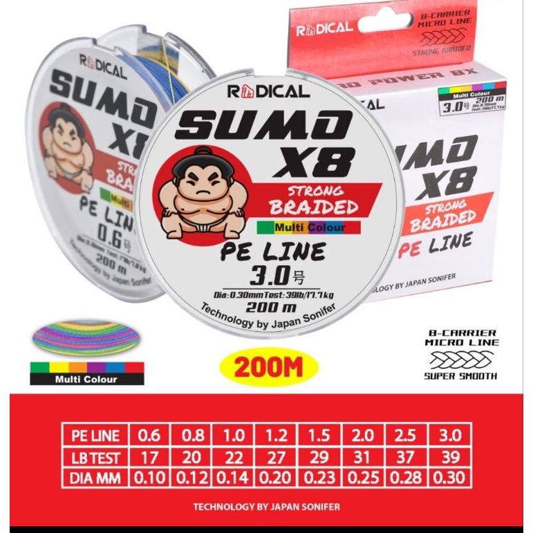Jual pe sumo x8 multi colour warna pilihan 200 atau 300 meter | Shopee ...