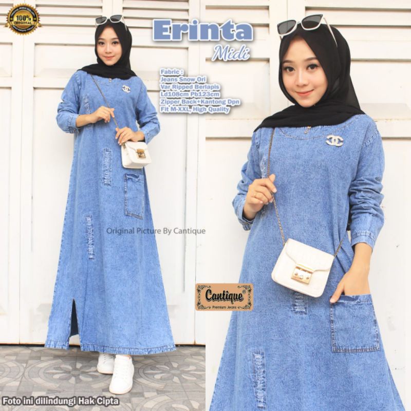 Jual ERINTA MIDI DRESS matt jeans snow ORIGINAL BY CANTIQUE | Shopee ...
